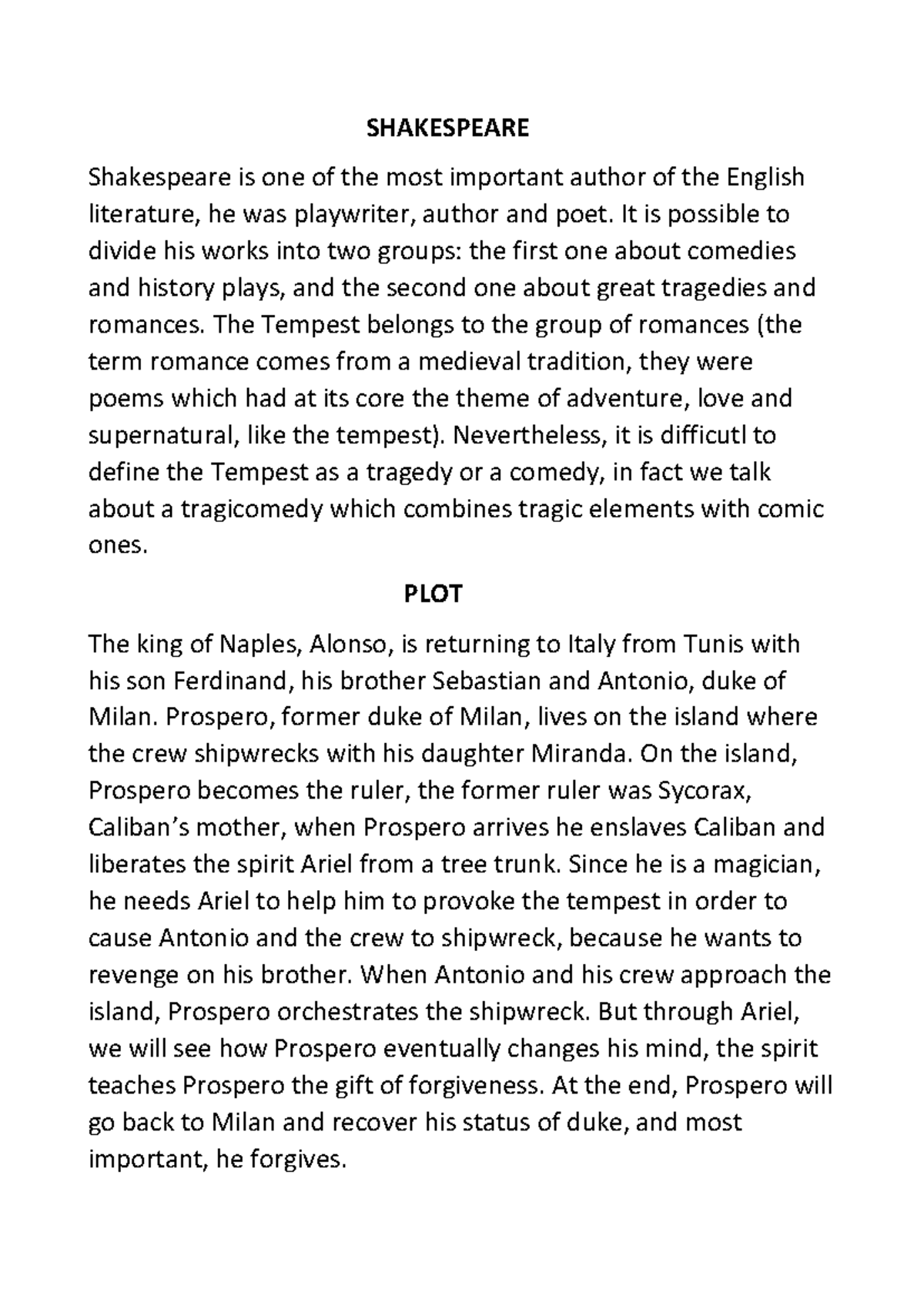 Shakespeare's The Tempest: Analyzing Themes and Characters - Studocu