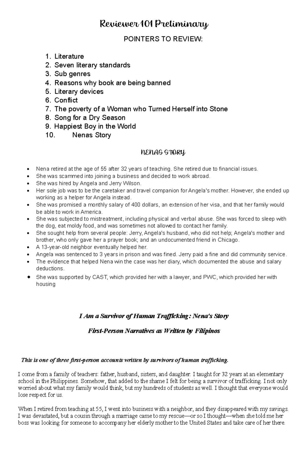 Reviewer 101: Preliminary Insights on Human Trafficking Narratives - Studocu