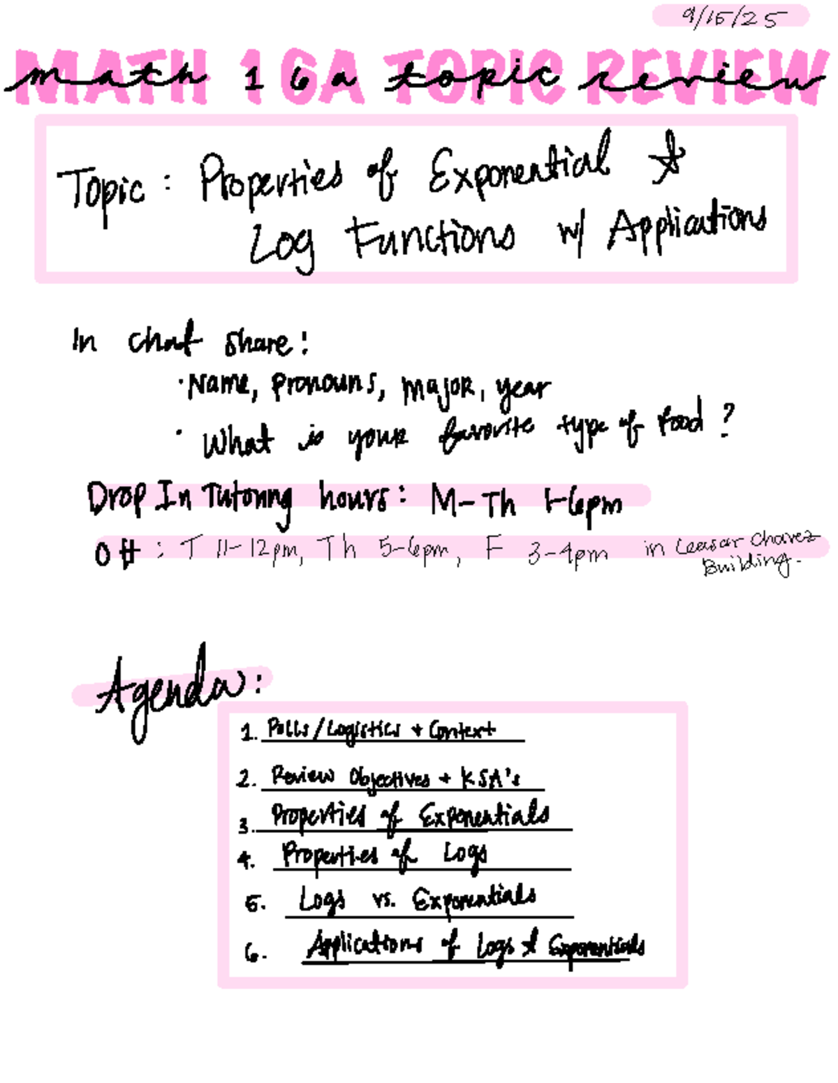 MATH 16A: Lecture Notes on Exponential & Log Functions - Studocu