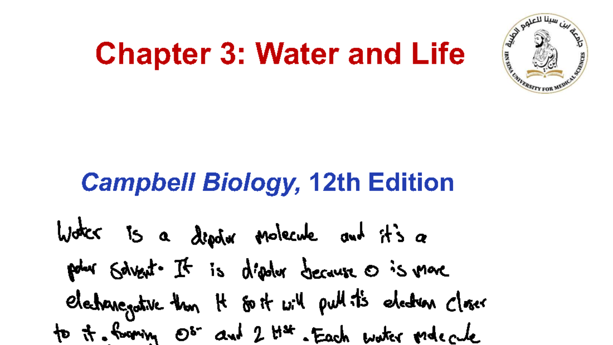 Chapter 3: Water and Life - Key Concepts from Campbell Biology 12th Ed ...