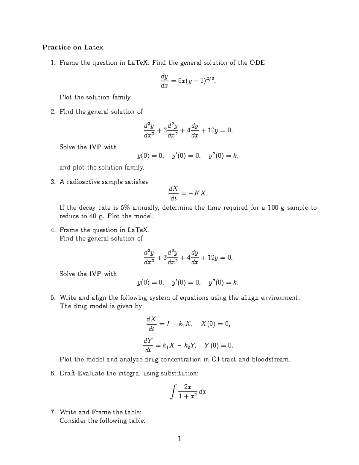 Practice Questions RM: LaTeX Solutions and ODE Analysis - Studocu