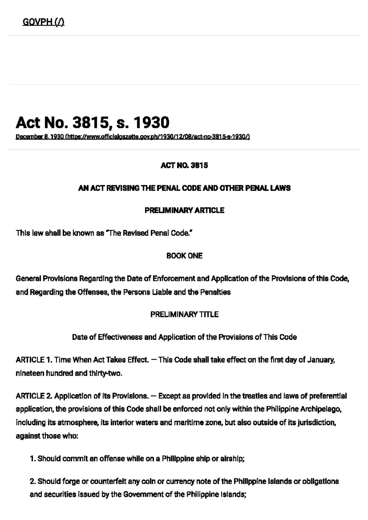 GOVPH (L) Revised Penal Code Overview and Key Provisions - Studocu