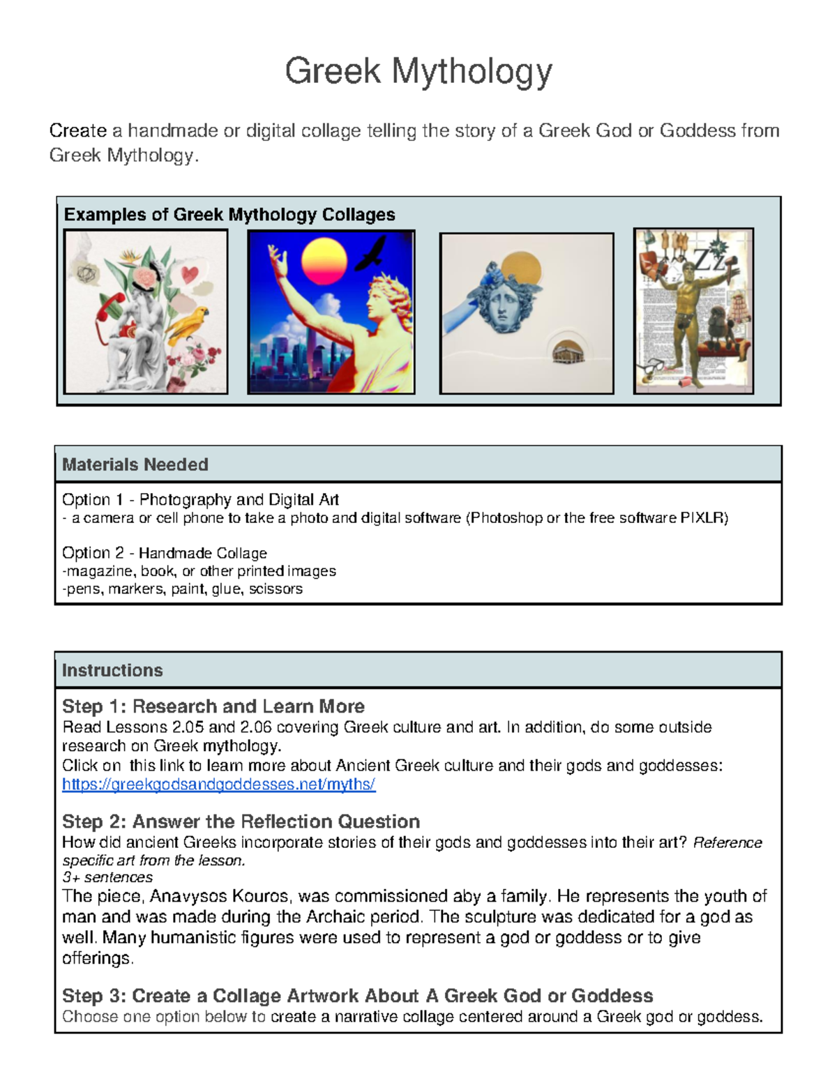 2.07 Art Activity: Greek Mythology Collage Project - Studocu