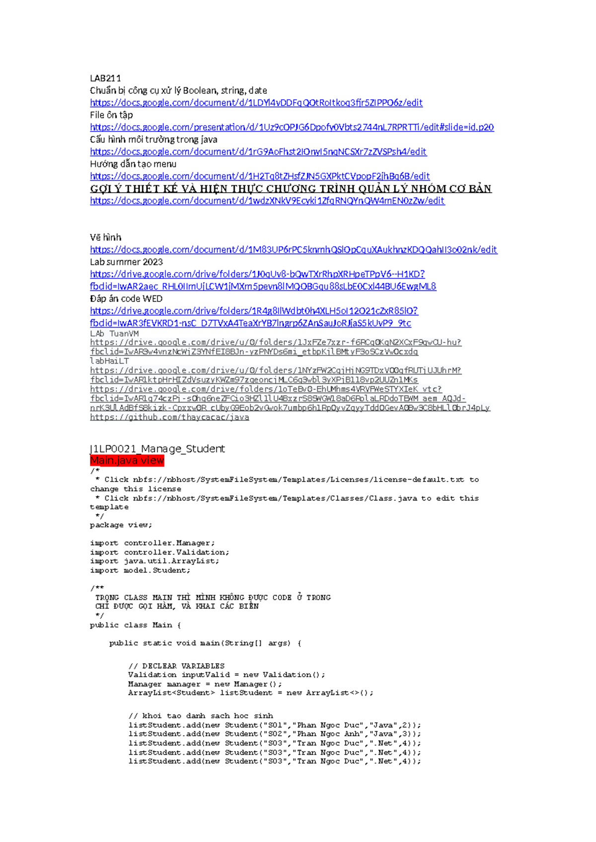 LAB211 - Notes on Basic Java Programming and Student Management - Studocu