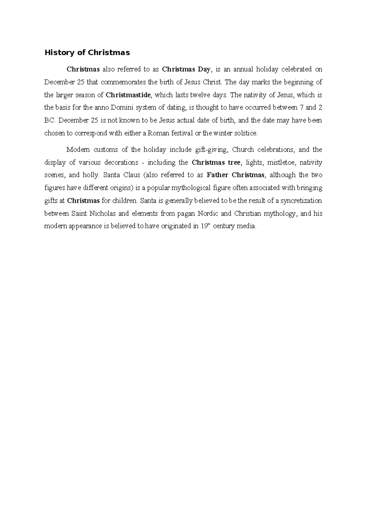 Bai02 - History of Christmas: Traditions and Origins - Studocu