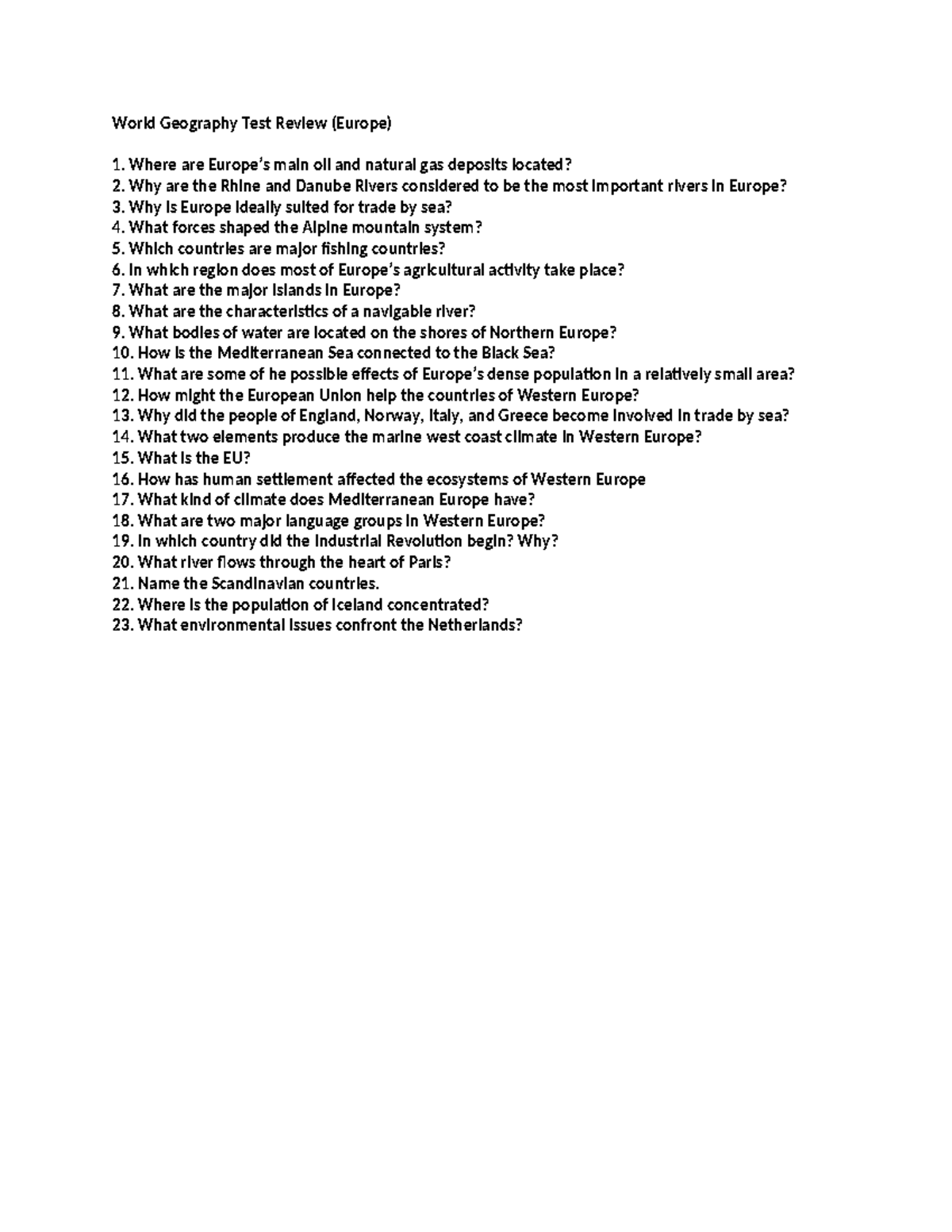World Geography Test Review.docx Europe - World Geography Test Review ...