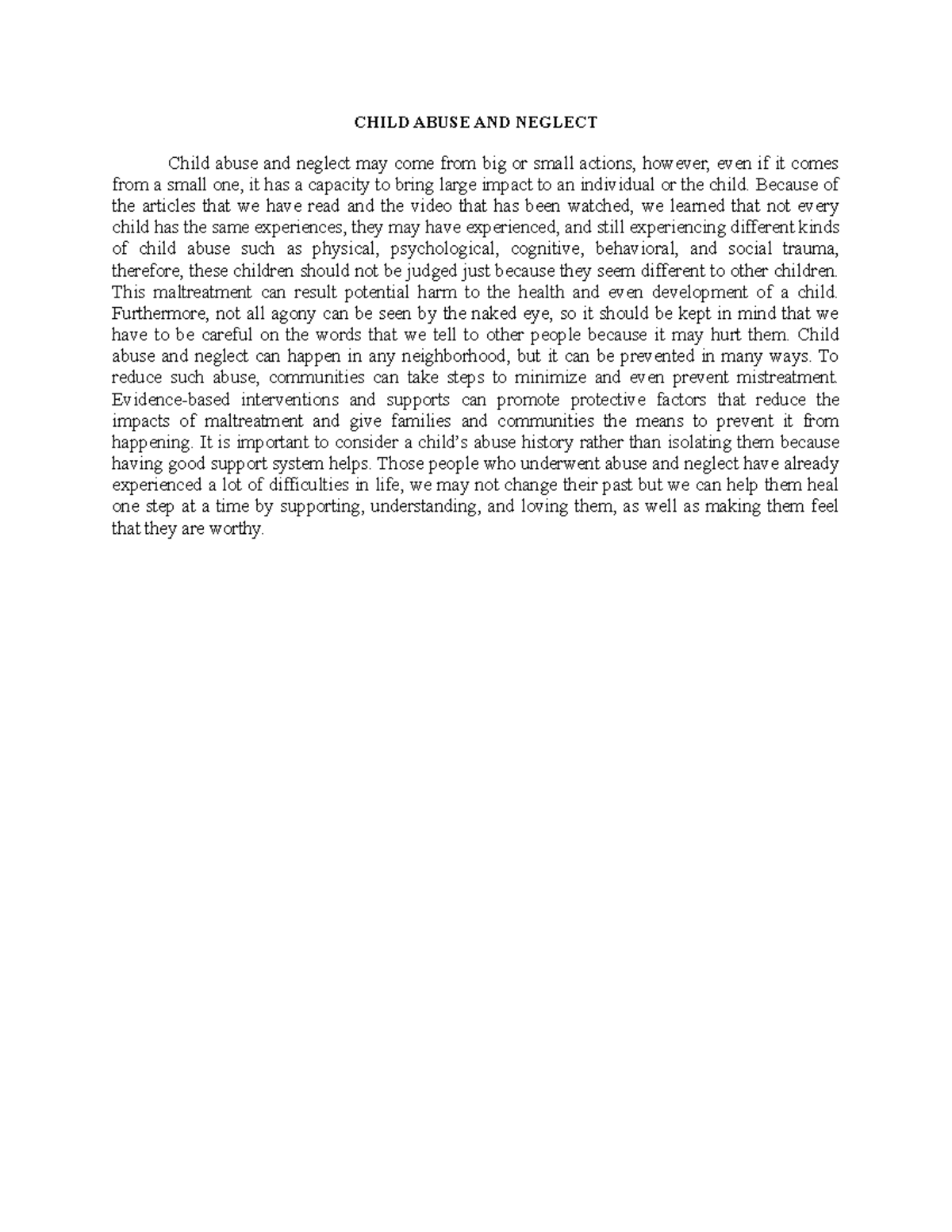 Child Abuse - Lecture Notes 1: Understanding Types and Prevention ...