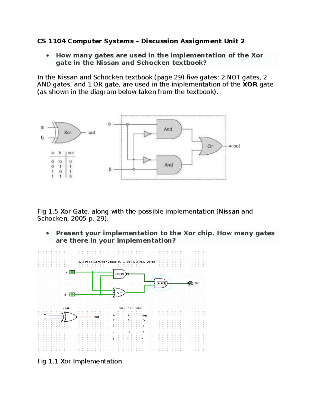 CS 1104 Discussion Assignment Unit 2: XOR Gate Implementations - Studocu