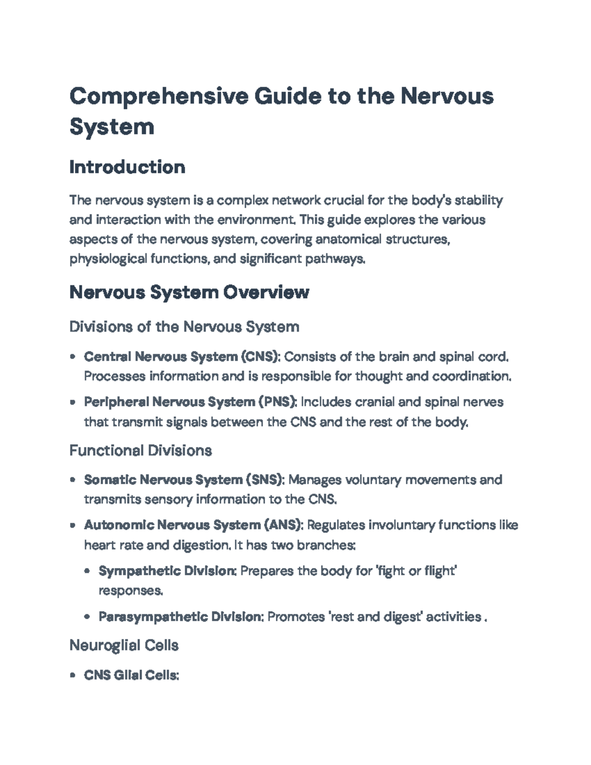 Nervous System Overview: Anatomy & Pathology Guide for Students - Studocu