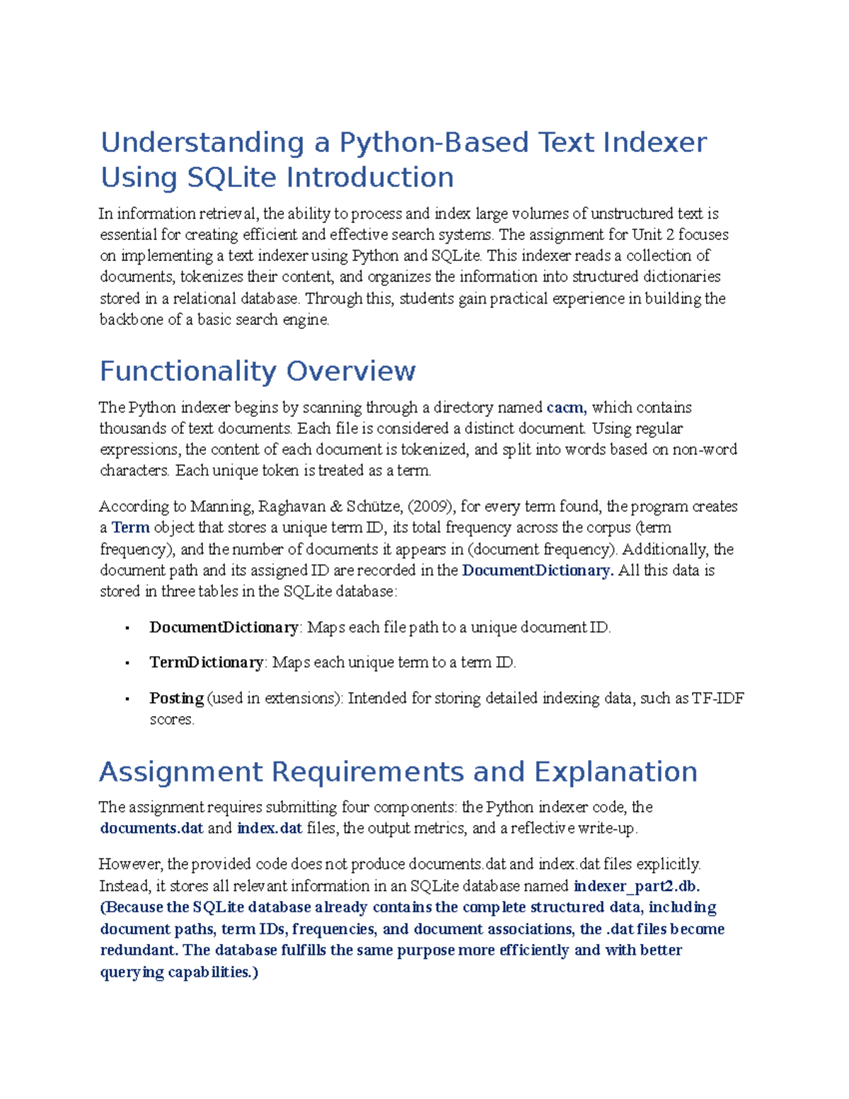 CS3308 Unit 2 Assignment: Building a Text Indexer with SQLite - Studocu