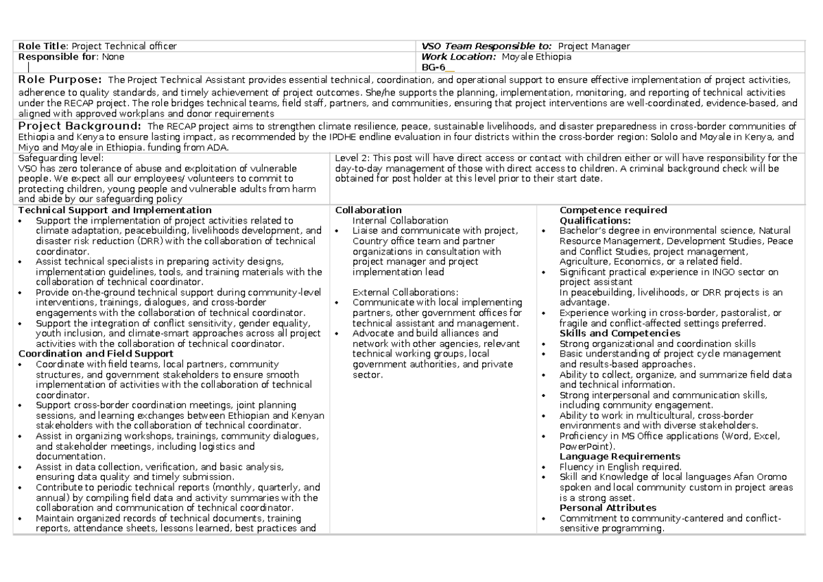VSOJD-Project Technical Officer Role Overview and Responsibilities ...