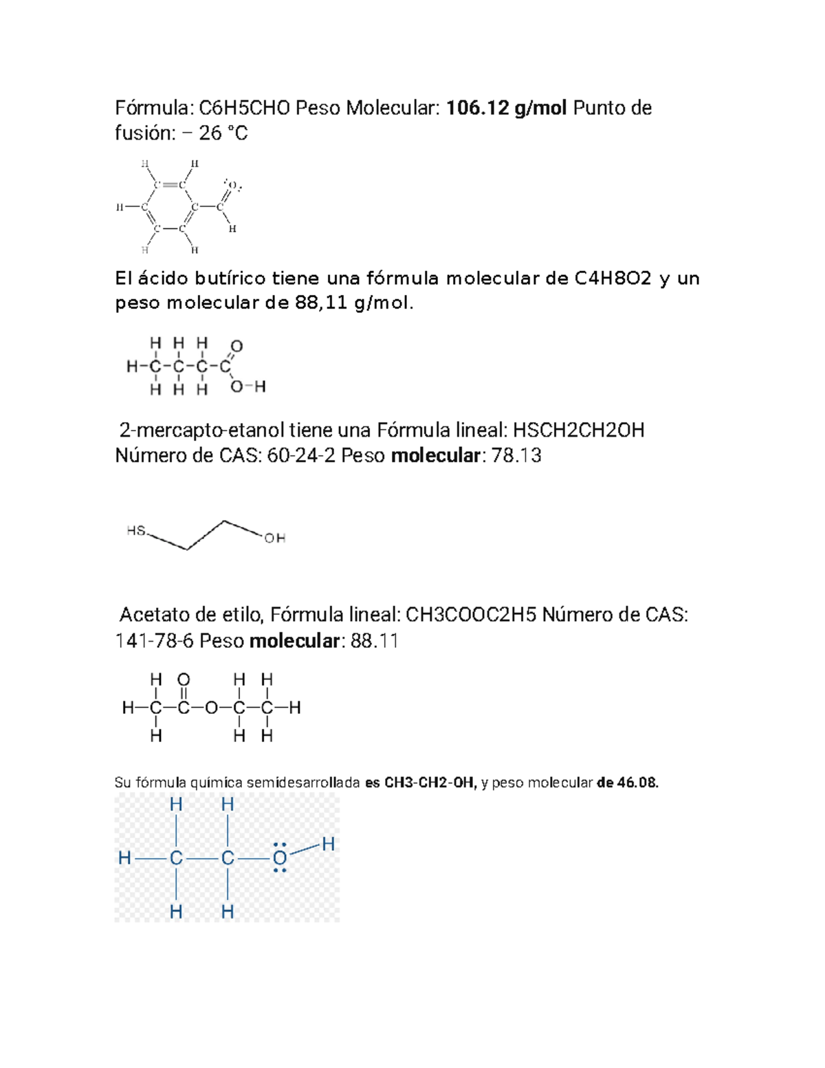 Instrumental formulas desarrolladas y peso molecular - Análisis ...