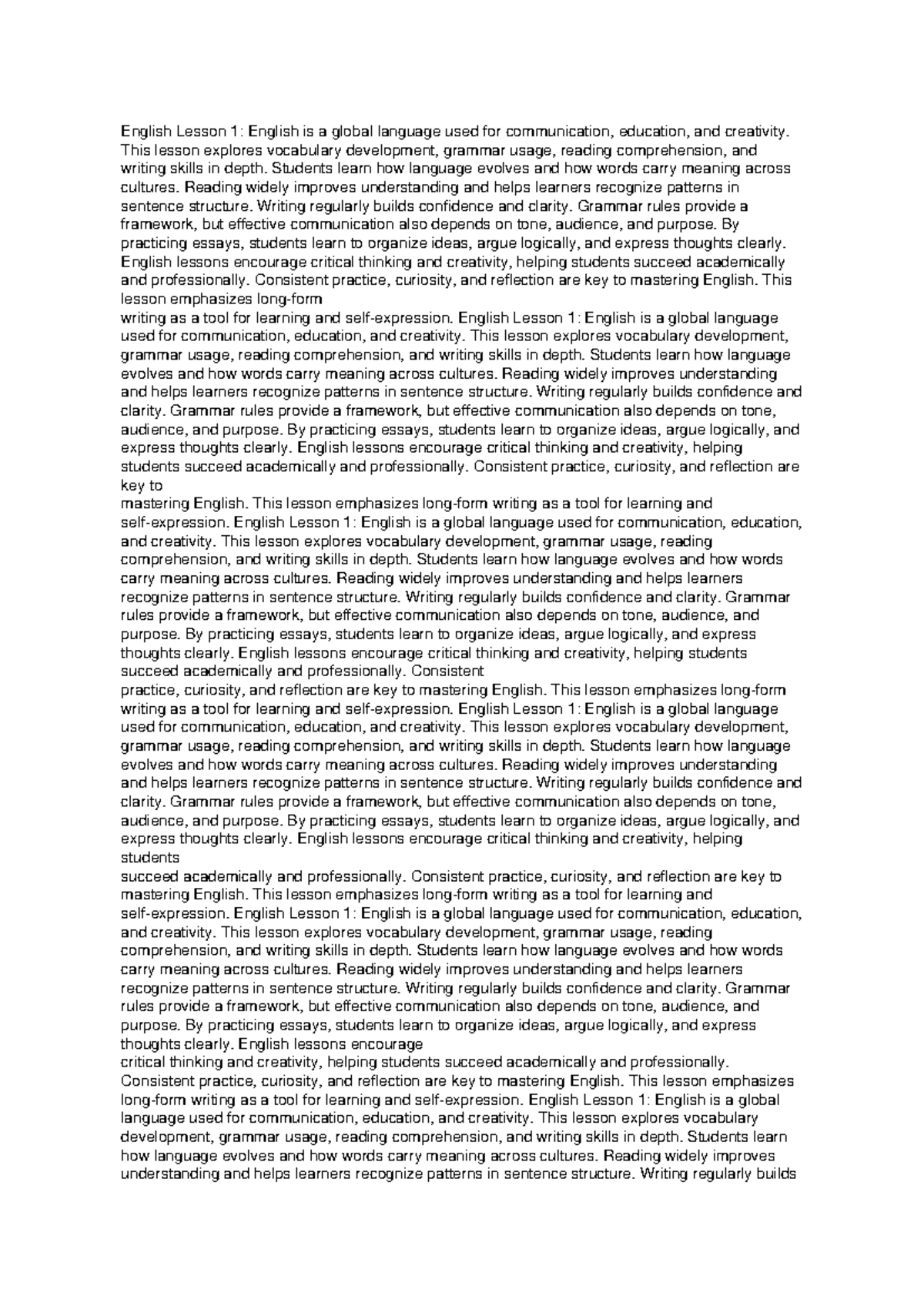 English Lesson 1: Mastering Vocabulary, Grammar, and Writing Skills ...