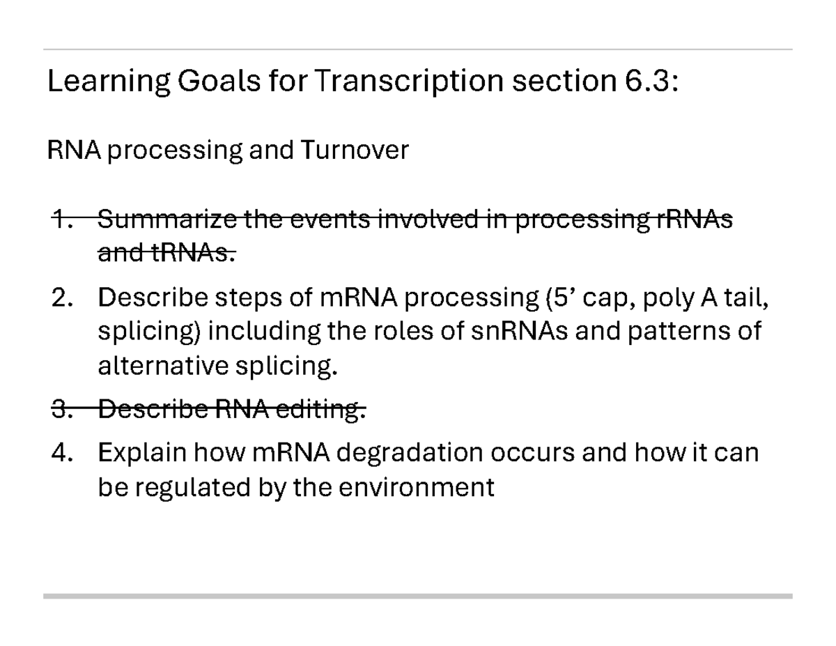 RNA Processing and Turnover: Key Concepts (BIOL 101) - Studocu