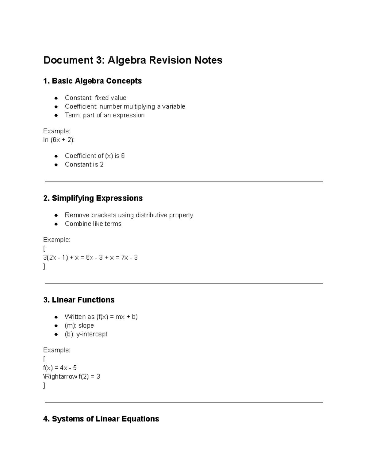 Algebra Revision Notes: Basic Concepts and Techniques - Studocu