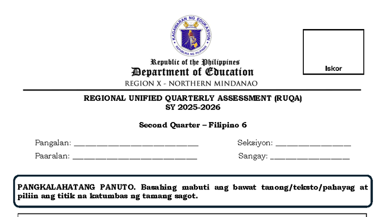 Filipino 6 RUQA Quarter 2 - REGIONAL UNIFIED QUARTERLY ASSESSMENT (RUQA ...