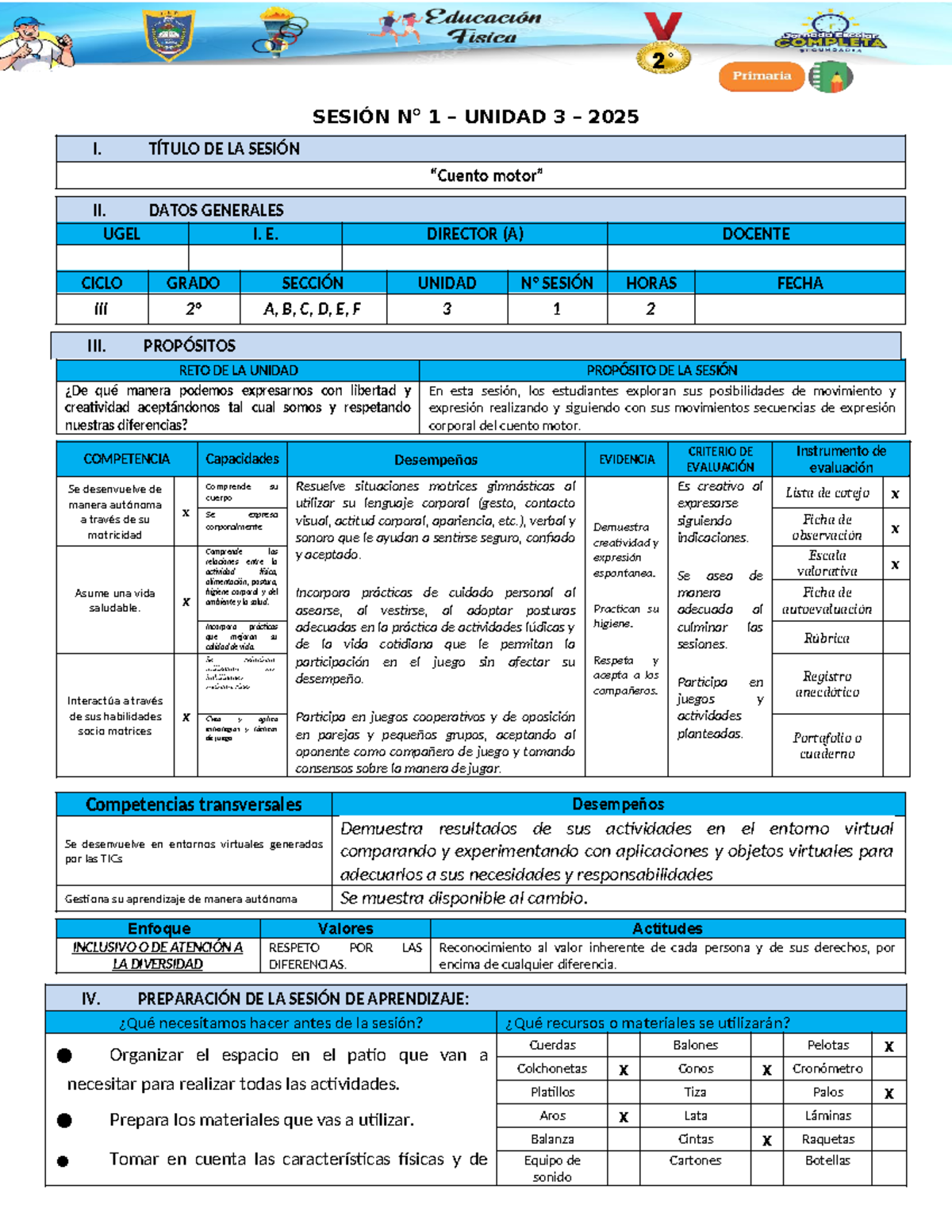 Sesión 1 UDA 3 III 2° - Expresión Corporal y Movimiento - Studocu