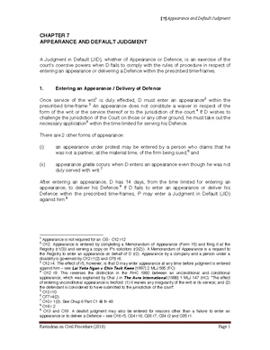 [Chap 7] Appearance and Default Judgment - CHAPTER 7 APPEARANCE AND ...