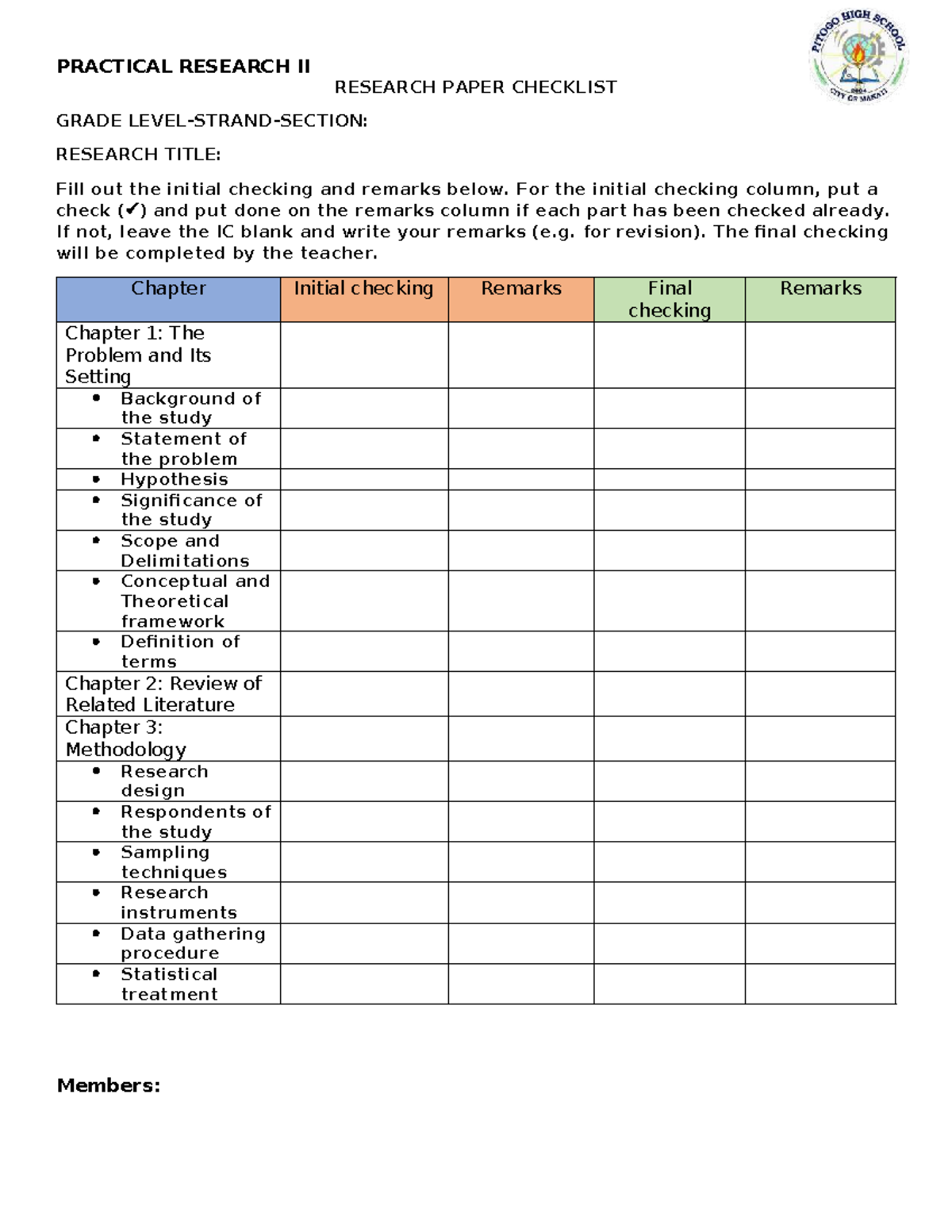 PRACTICAL RESEARCH II: Research Paper Checklist & Initial Review - Studocu