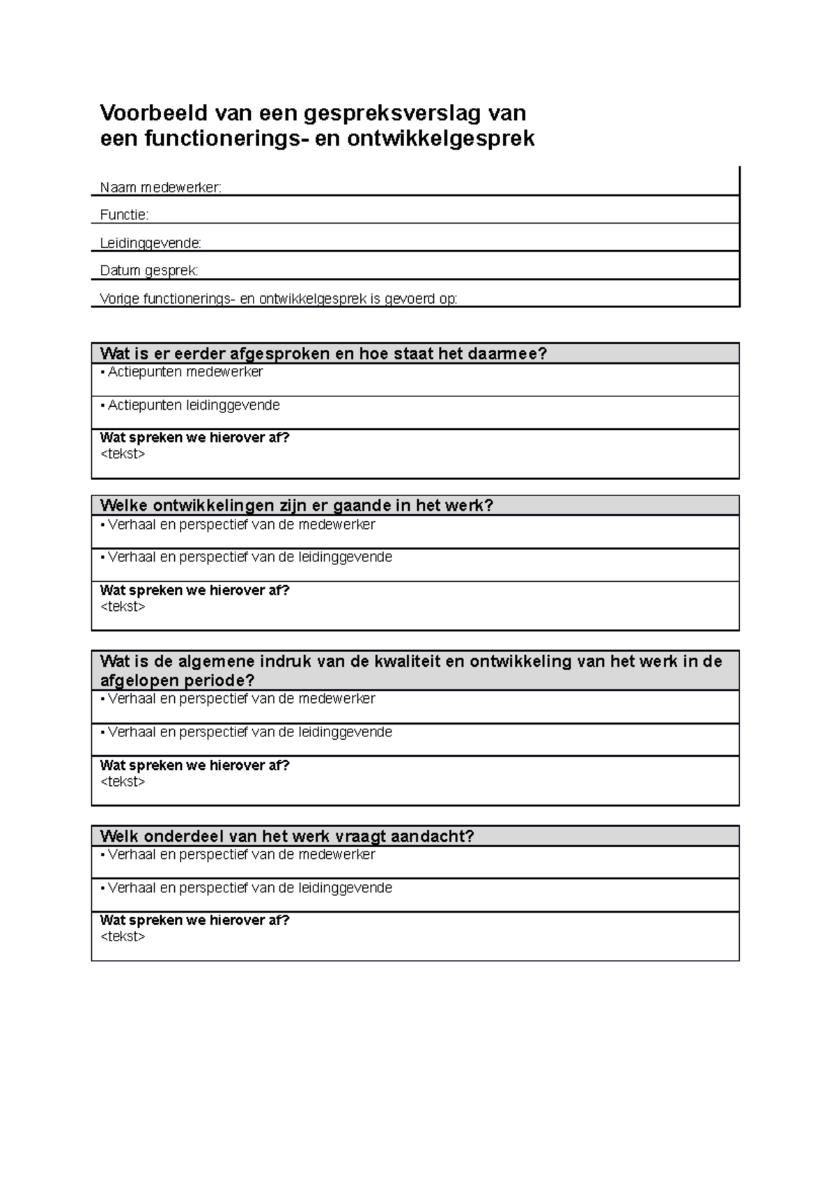 Voorbeeld Gespreksverslag Functioneringsgesprek 2023 - Studeersnel