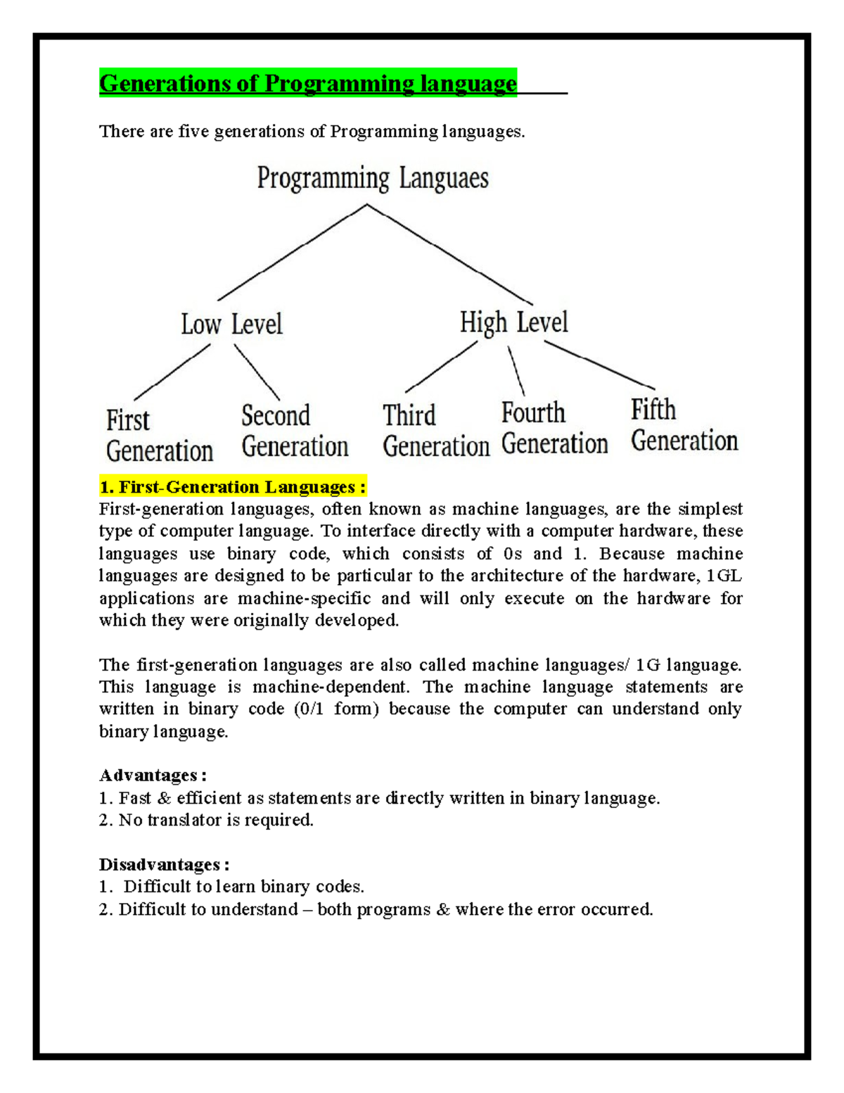 Generations of Programming language - First-Generation Languages ...