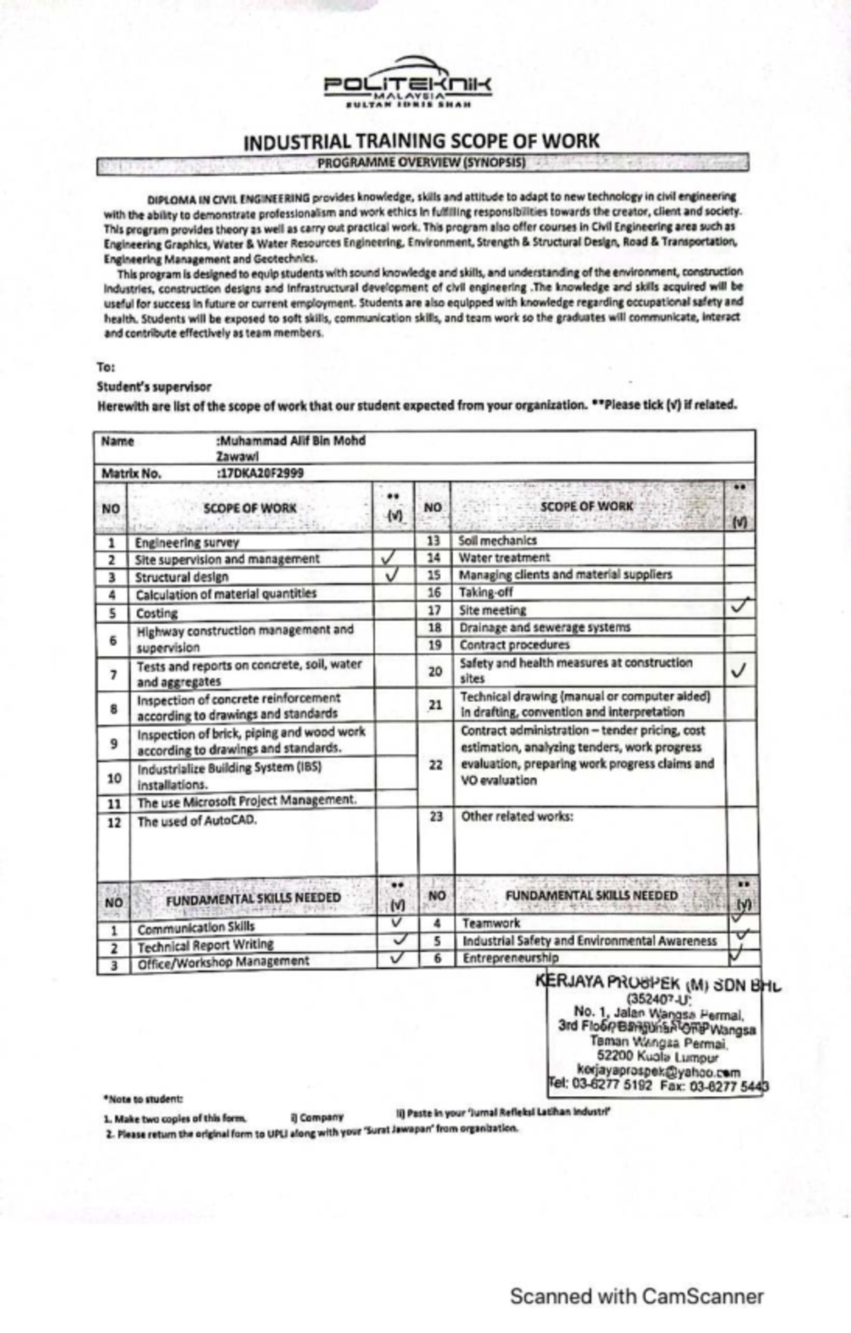 17DKA20F2999-ALIF - Industrial Training Scope of Work Overview - Studocu