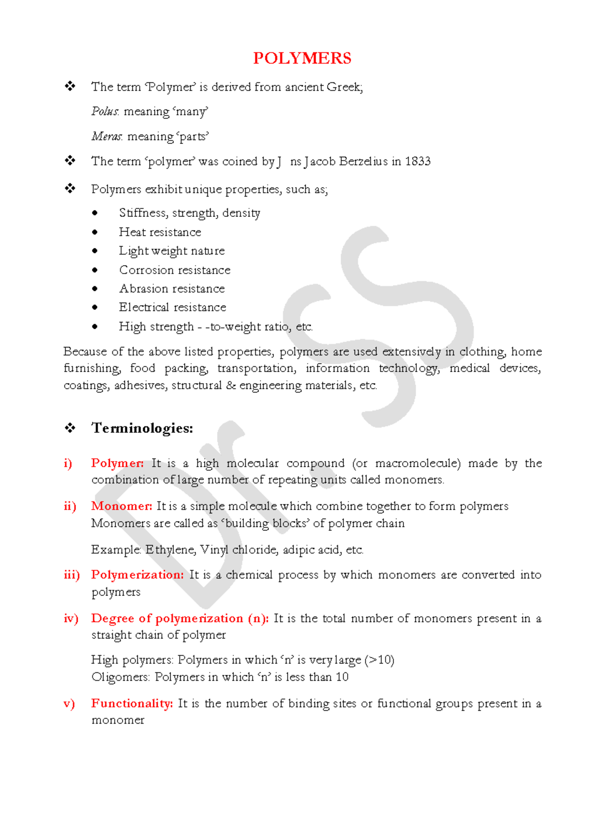 Unit 3 Polymers: Properties, Applications, and Molecular ...