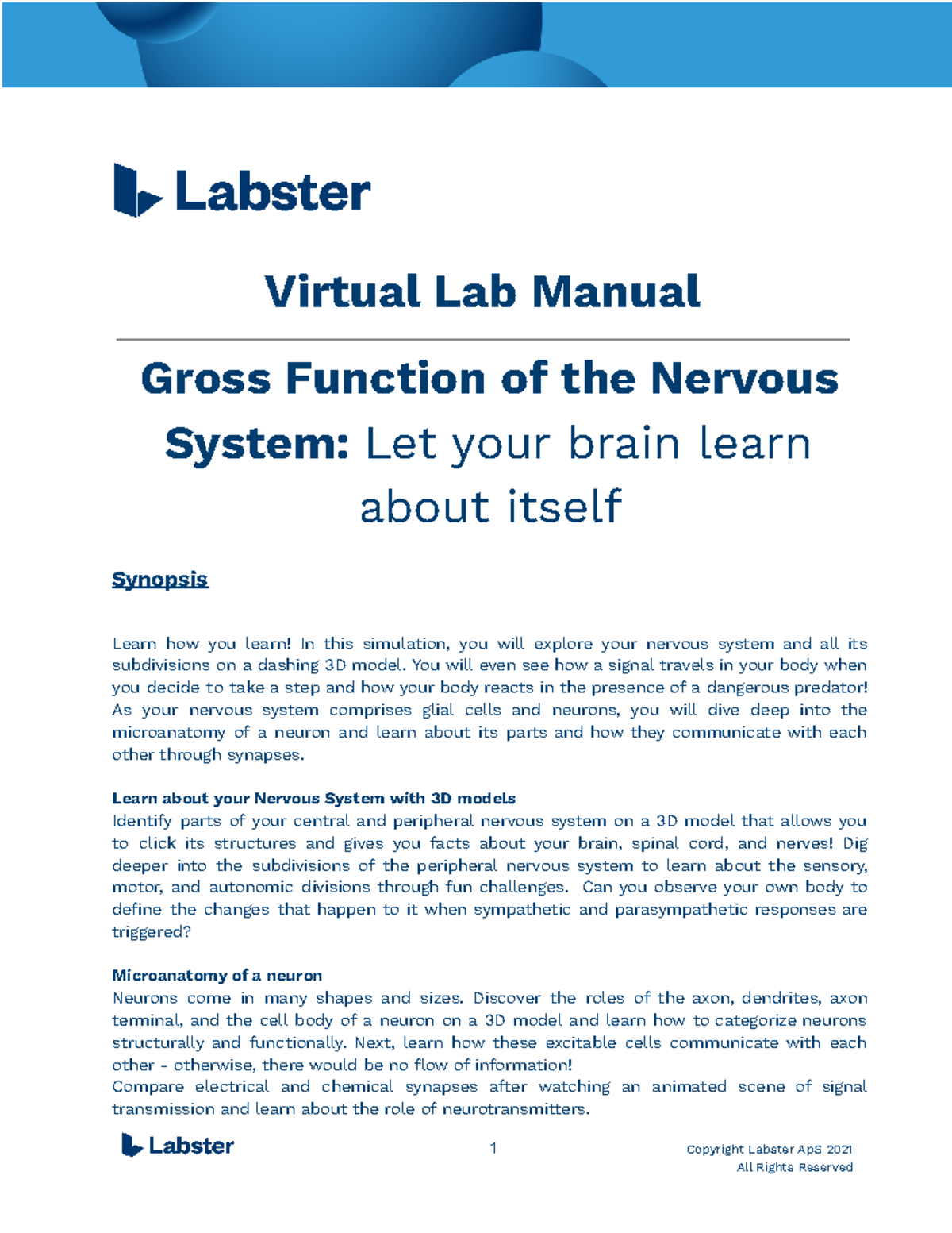 Lab Manual: Gross Function of the Nervous System (CNS & PNS) - Studocu