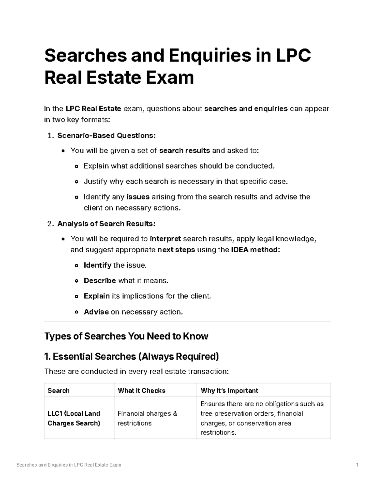 LPC Real Estate Exam: Essential Searches & Enquiries Guide - Studocu