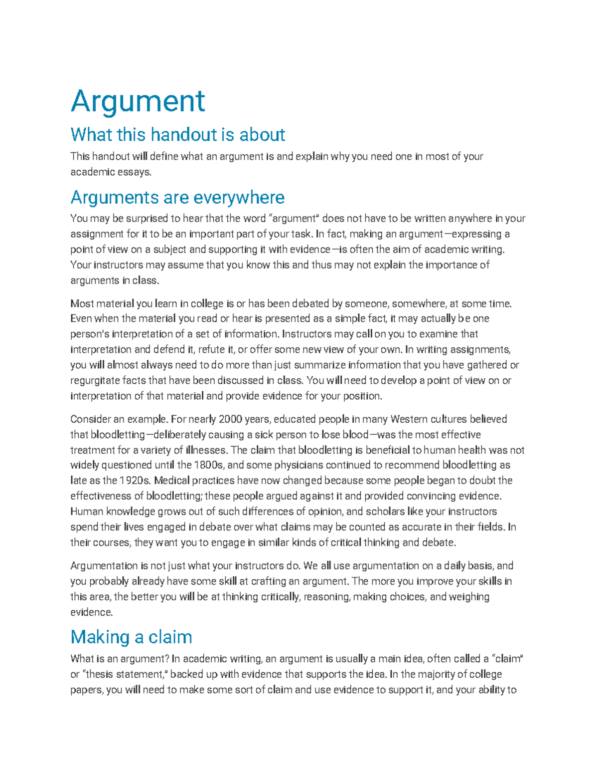 Argument English 70 - Argument What this handout is about This handout ...