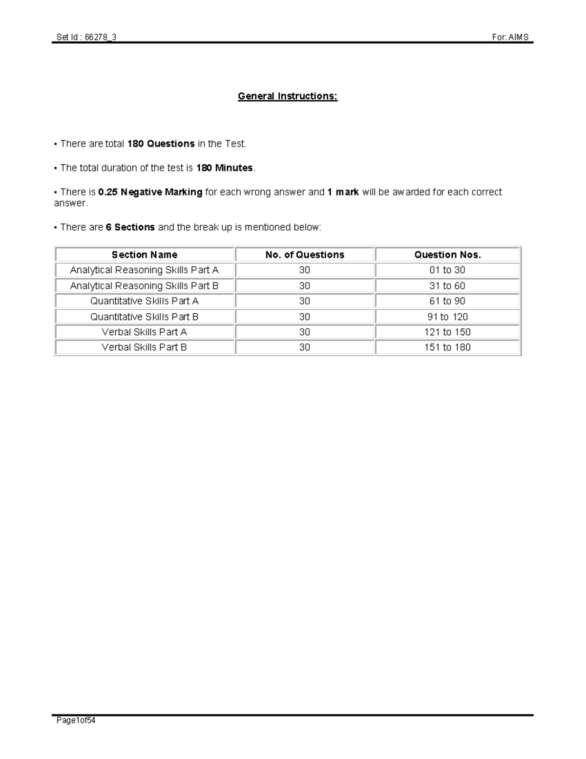 GAT Model Exam Paper with 180 Questions & Sections Breakdown - Studocu