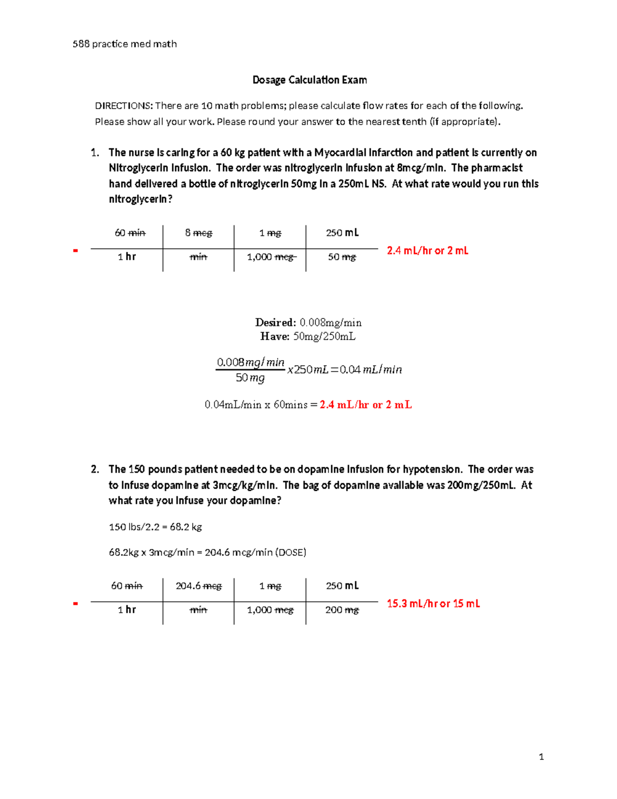 588 Med Math Dosage Calculation Exam Practice Questions - Studocu