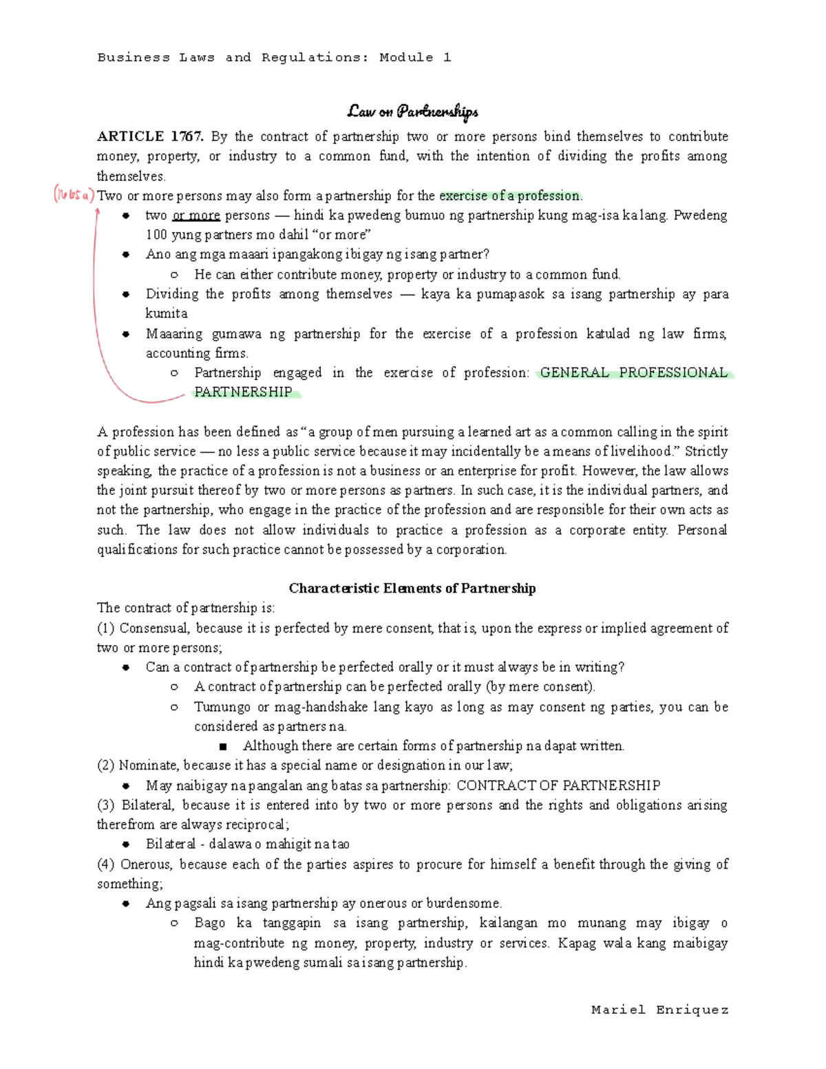 Business Laws and Regulations: Module 1 - Law on Partnerships Overview ...