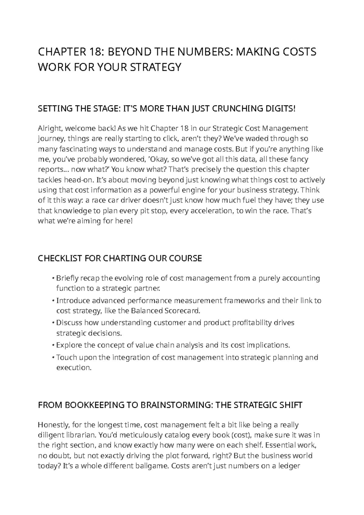 Strategic Cost Management (SCM) Chapter 18: Beyond the Numbers - Studocu