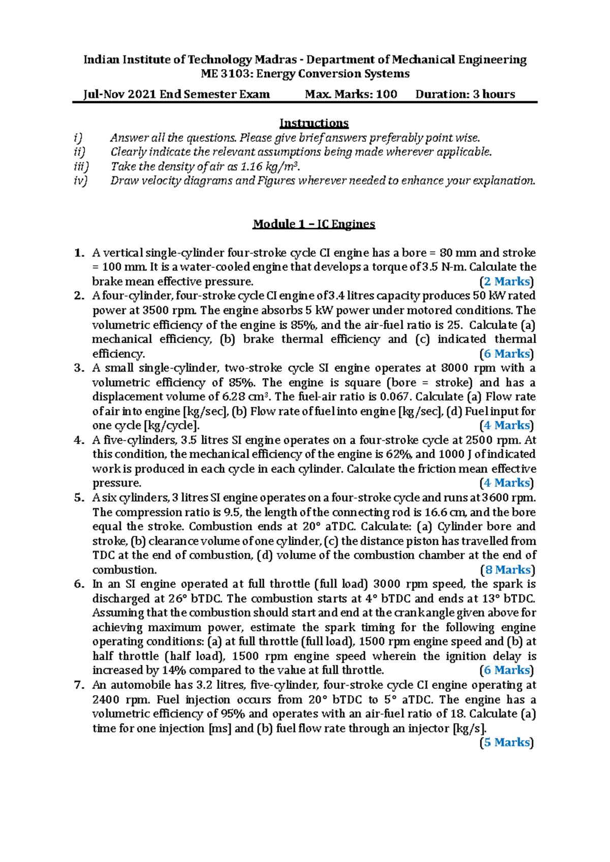 ME3103 EE Question Paper - Indian Institute of Technology Madras ...