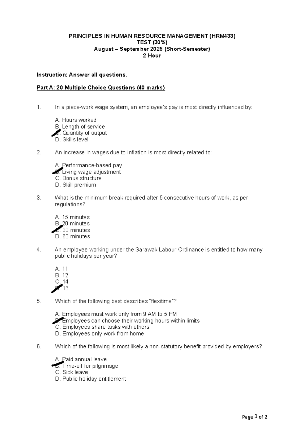 HRM433 TEST: Principles of Human Resource Management Exam - Studocu