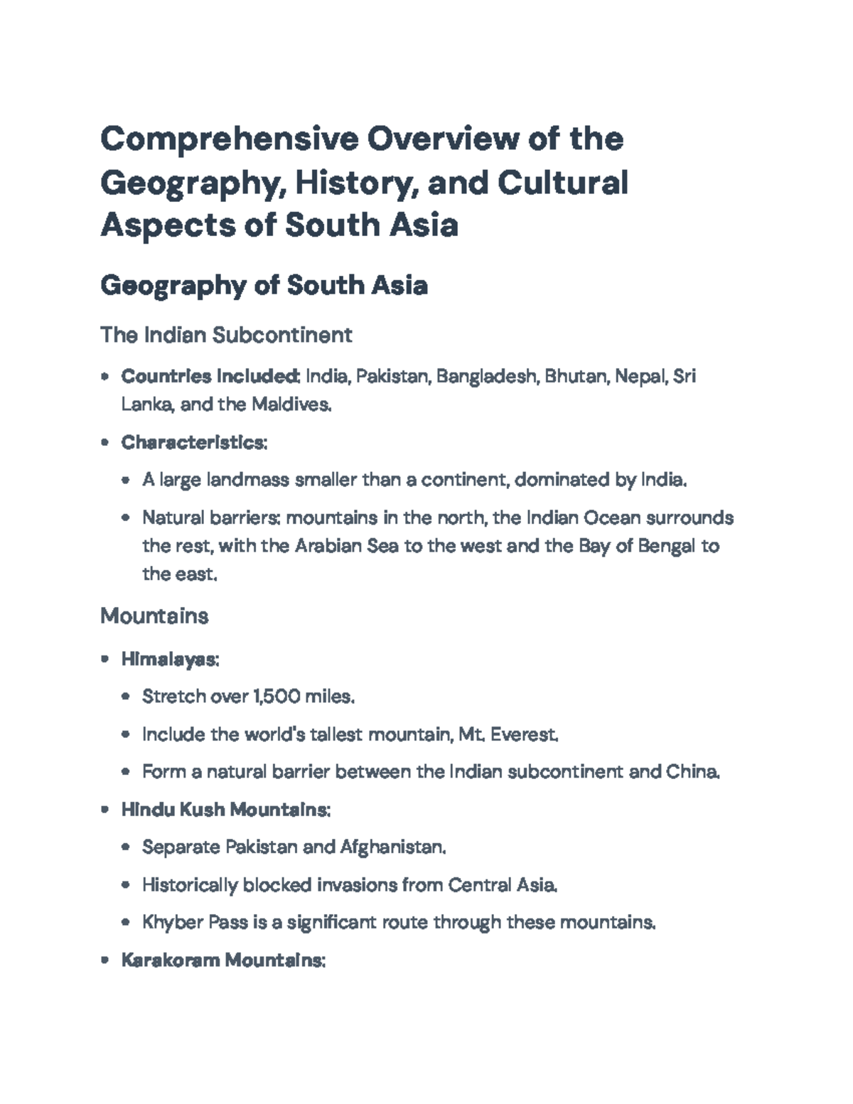 Comprehensive Overview: Geography, History & Culture of South Asia ...