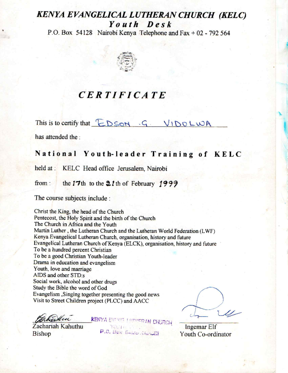 KELC Youth Desk Training Certificate: February 2023 - Studocu
