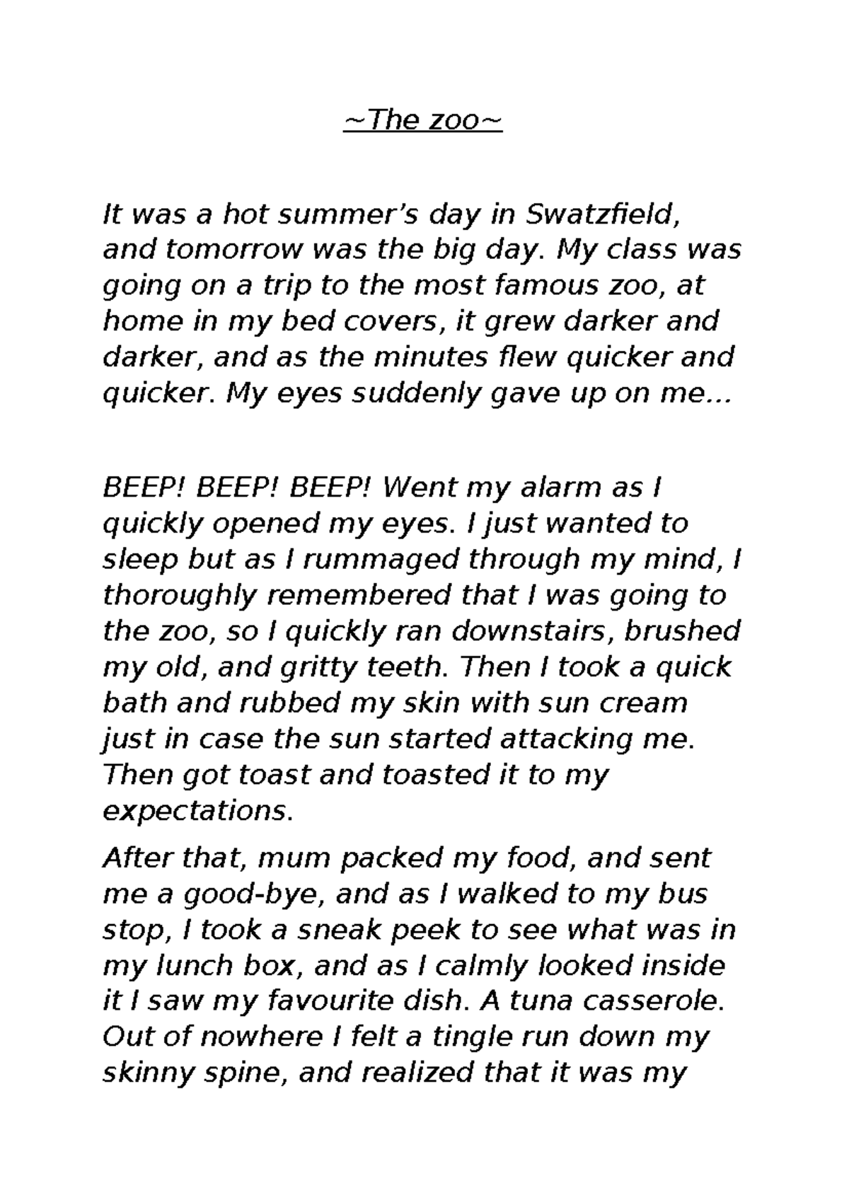 A Day at the Zoo - FAH 101 Adventure Narrative - Studocu