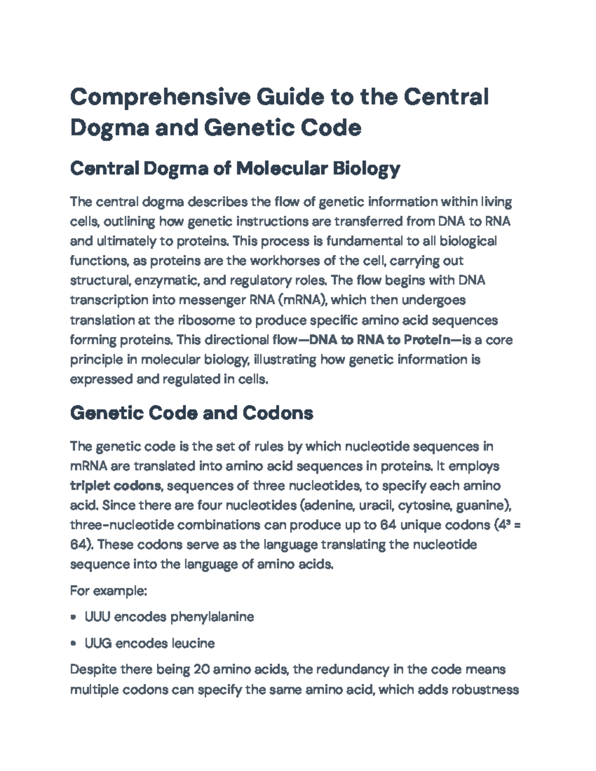 Comprehensive Overview of the Central Dogma & Genetic Code (BIO101 ...