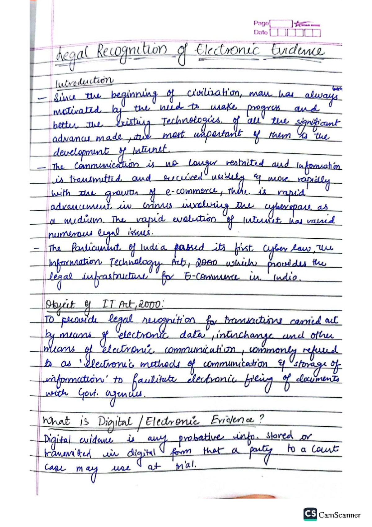 Legal Recognition of Electronic Evidence: An Overview (CS 101) - Studocu