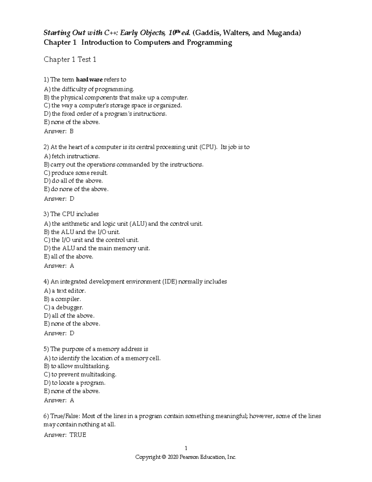 C++ Programming: Chapter 1 Test & Key Concepts Review - Studocu