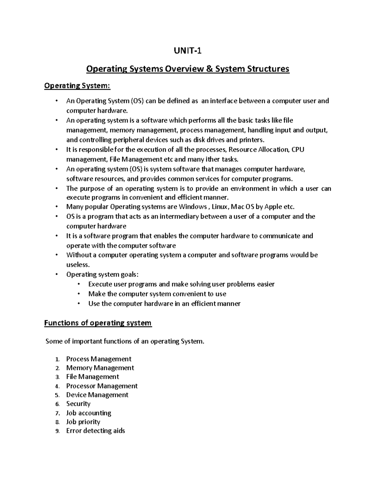 OS-unit -1 - Operating Systems Unit 1 - R23 - UNIT- Operating Systems Overview & System - Studocu