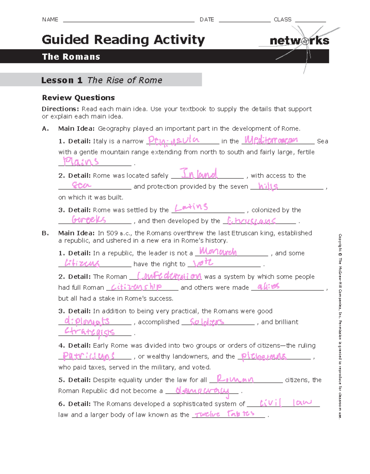 AWH Ch. 7 Lesson 1 Guided Reading: The Rise of Rome - Studocu