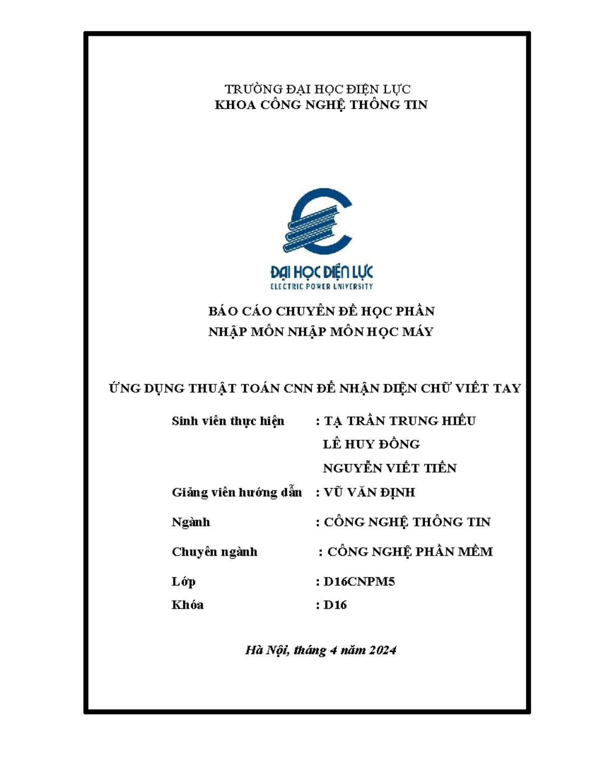 Báo cáo Chuyên đề CS231 - Ứng dụng CNN trong Nhận diện Chữ viết tay ...