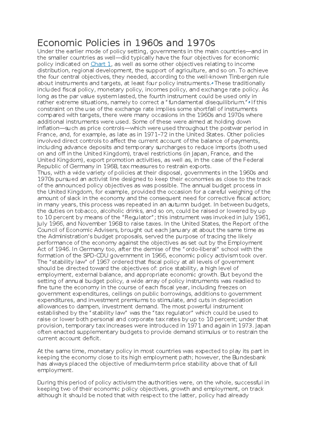 Economic Policy Objectives in the 1960s and 1970s: An IMF Analysis ...