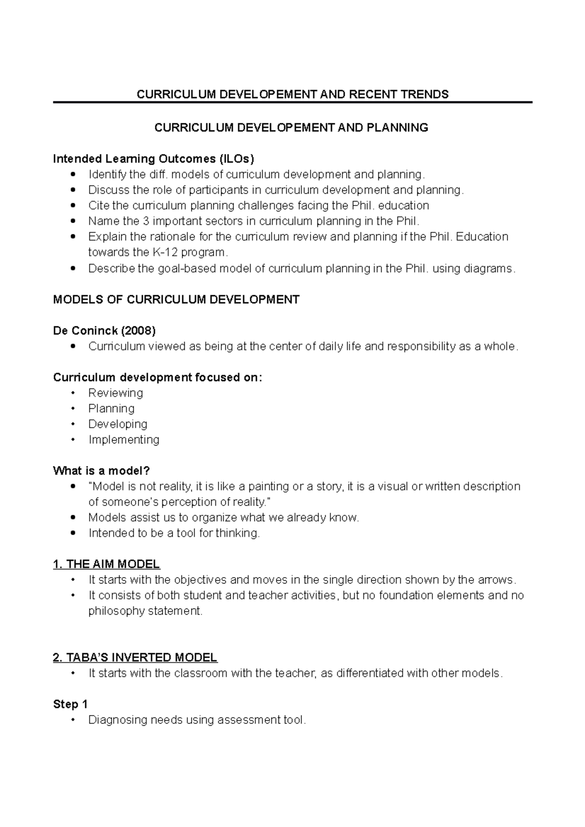 Curriculum Development and Planning - CURRICULUM DEVELOPEMENT AND ...