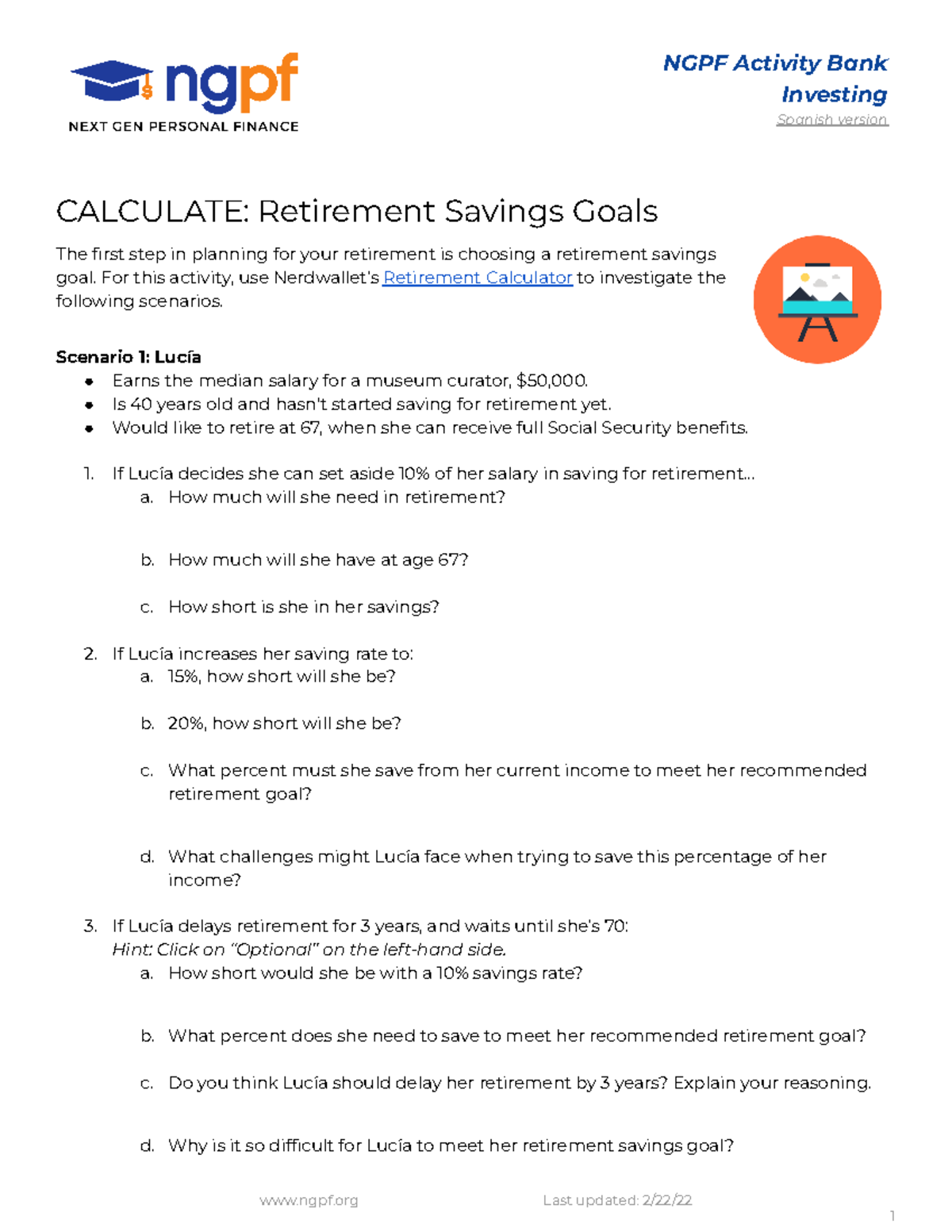Retirement Savings Goals Calculation: NGPF Activity Bank Guide - Studocu