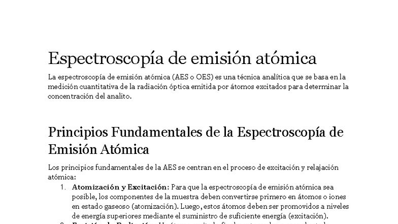 Espectroscopía de Emisión Atómica: Fundamentos y Aplicaciones - Studocu