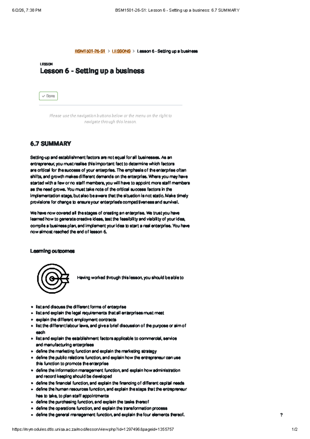 BSM1501-26-S1: Lesson 6 - Setting up a business Summary - Studocu